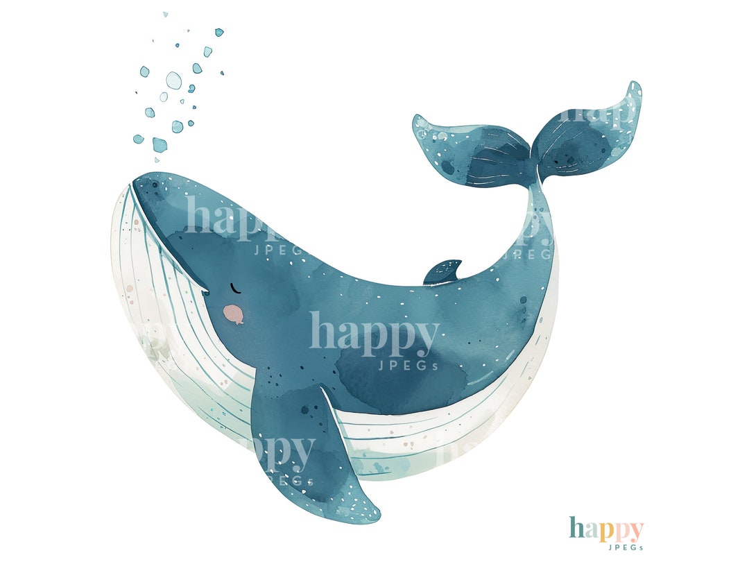 10 Cute Whale Clipart Set Under the Sea Clipart Printable Watercolour ...