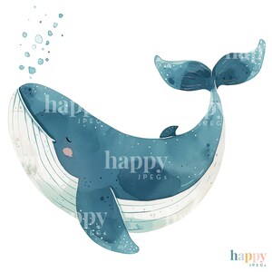 10 Cute Whale Clipart Set Under the Sea Clipart Printable Watercolour ...