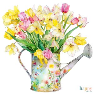 10 Spring Flowers Clipart Set Flowers in Watering Can Clipart JPEG ...