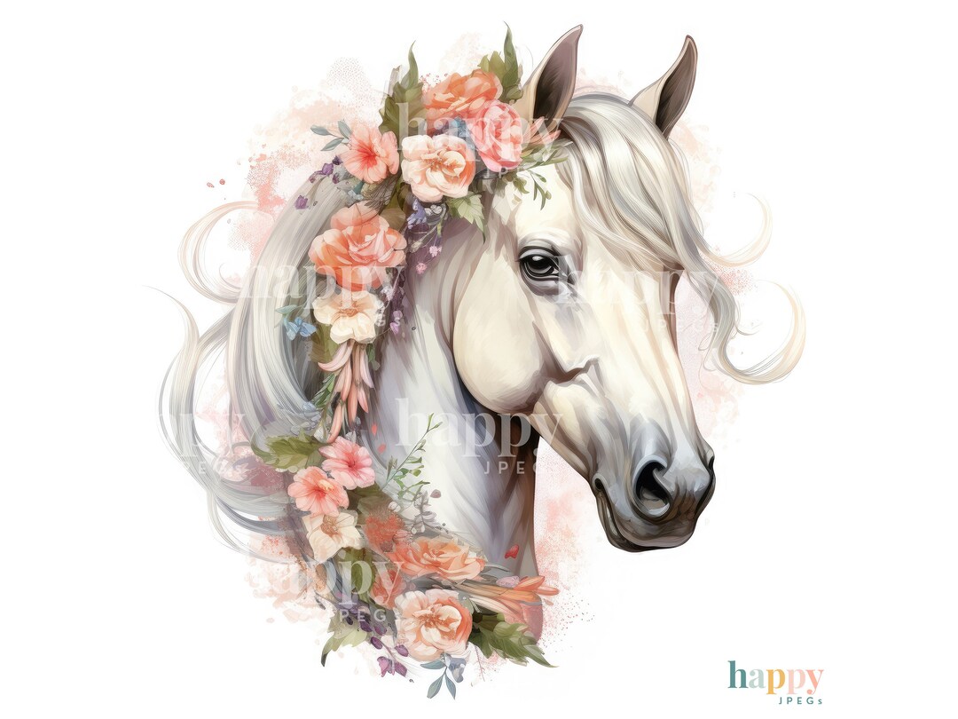 10 Floral Horse Clipart Bundle Printable Watercolour Clipart Boho Horse ...