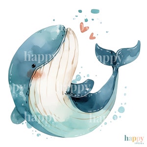 10 Cute Whale Clipart Set Under the Sea Clipart Printable Watercolour ...