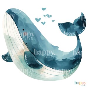 10 Cute Whale Clipart Set Under the Sea Clipart Printable Watercolour ...