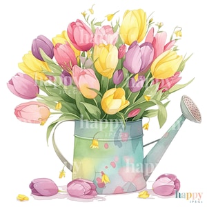 10 Spring Flowers Clipart Set Flowers in Watering Can Clipart JPEG ...