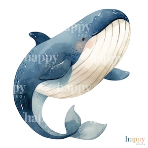 10 Cute Whale Clipart Set Under the Sea Clipart Printable Watercolour ...