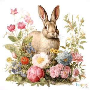 10 Cute Rabbit Clipart Set Printable Watercolour Clipart Bundle Vintage ...