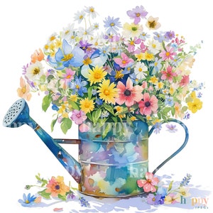 10 Spring Flowers Clipart Set Flowers in Watering Can Clipart JPEG ...