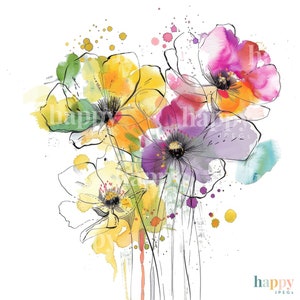 10 Bright Flowers Clipart Set Colourful Floral Clipart Floral Line Art ...