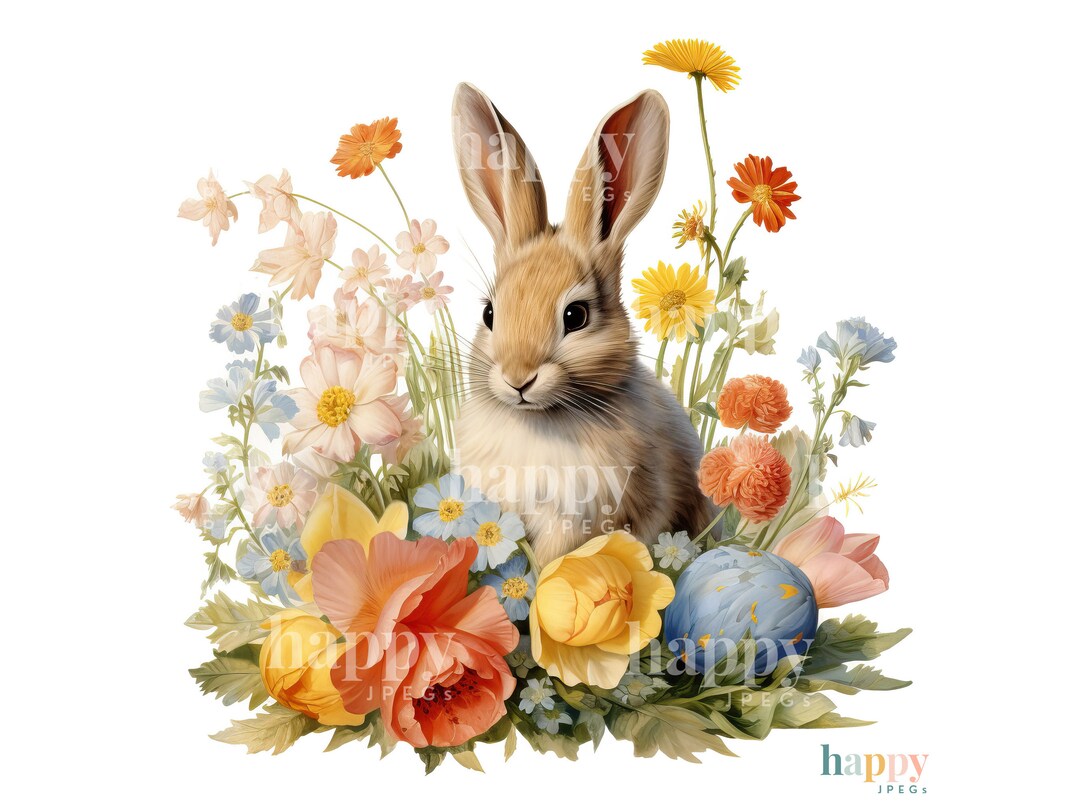 10 Cute Rabbit Clipart Set Printable Watercolour Clipart Bundle Vintage ...