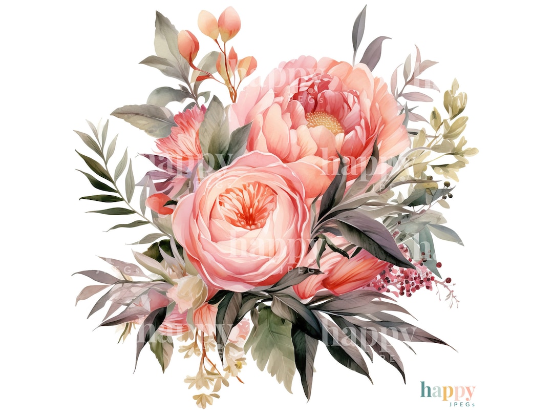 10 Peach Flowers Clipart Set Peach Floral Bouquet Clipart Flower ...