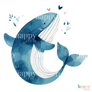 10 Cute Whale Clipart Set Under the Sea Clipart Printable Watercolour ...