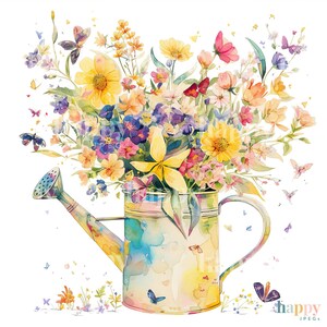 10 Spring Flowers Clipart Set Flowers in Watering Can Clipart JPEG ...