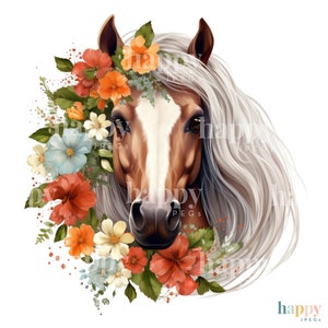 10 Floral Horse Clipart Bundle Printable Watercolour Clipart Boho Horse ...