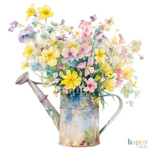 10 Spring Flowers Clipart Set Flowers in Watering Can Clipart JPEG ...