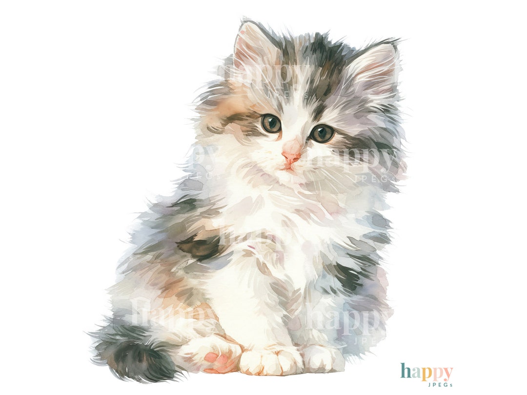 10 Cute Kitten Clipart Set Printable Watercolour Clipart Bundle Kitten ...