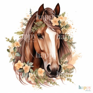 10 Floral Horse Clipart Bundle Printable Watercolour Clipart Boho Horse ...