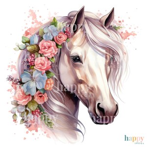 10 Floral Horse Clipart Bundle Printable Watercolour Clipart Boho Horse ...