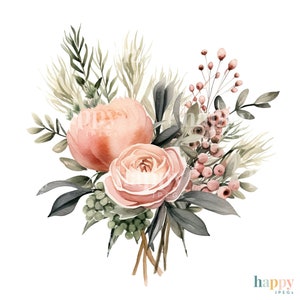 10 Peach Flowers Clipart Set Peach Floral Bouquet Clipart Flower ...