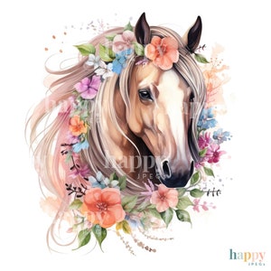 10 Floral Horse Clipart Bundle Printable Watercolour Clipart Boho Horse ...