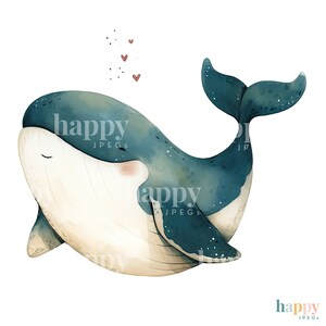 10 Cute Whale Clipart Set Under the Sea Clipart Printable Watercolour ...