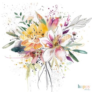 10 Bright Flowers Clipart Set Colourful Floral Clipart Floral Line Art ...