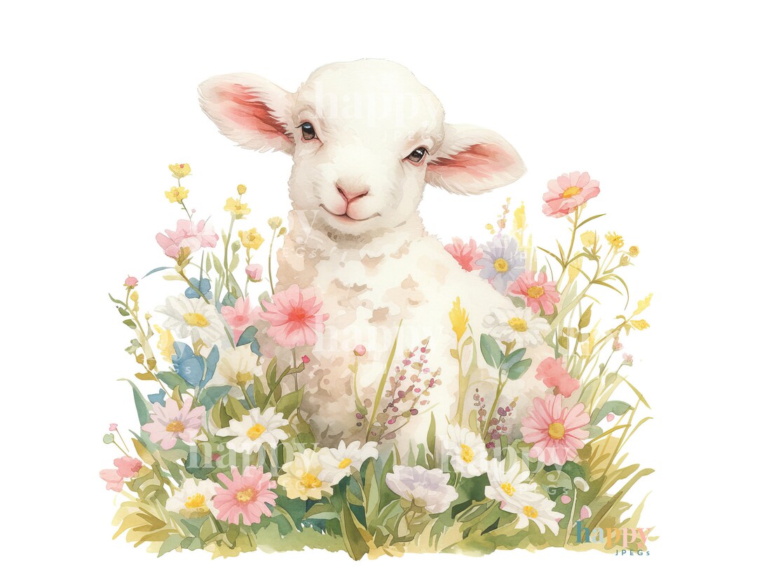 10 Cute Lambs Clipart Set Printable Watercolour Clipart Bundle Baby ...