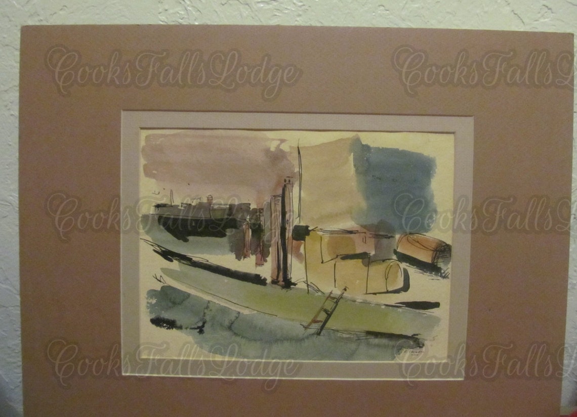 Elizabeth Colwell 1945 Signed Watercolor Painting of San Francisco Dock ...