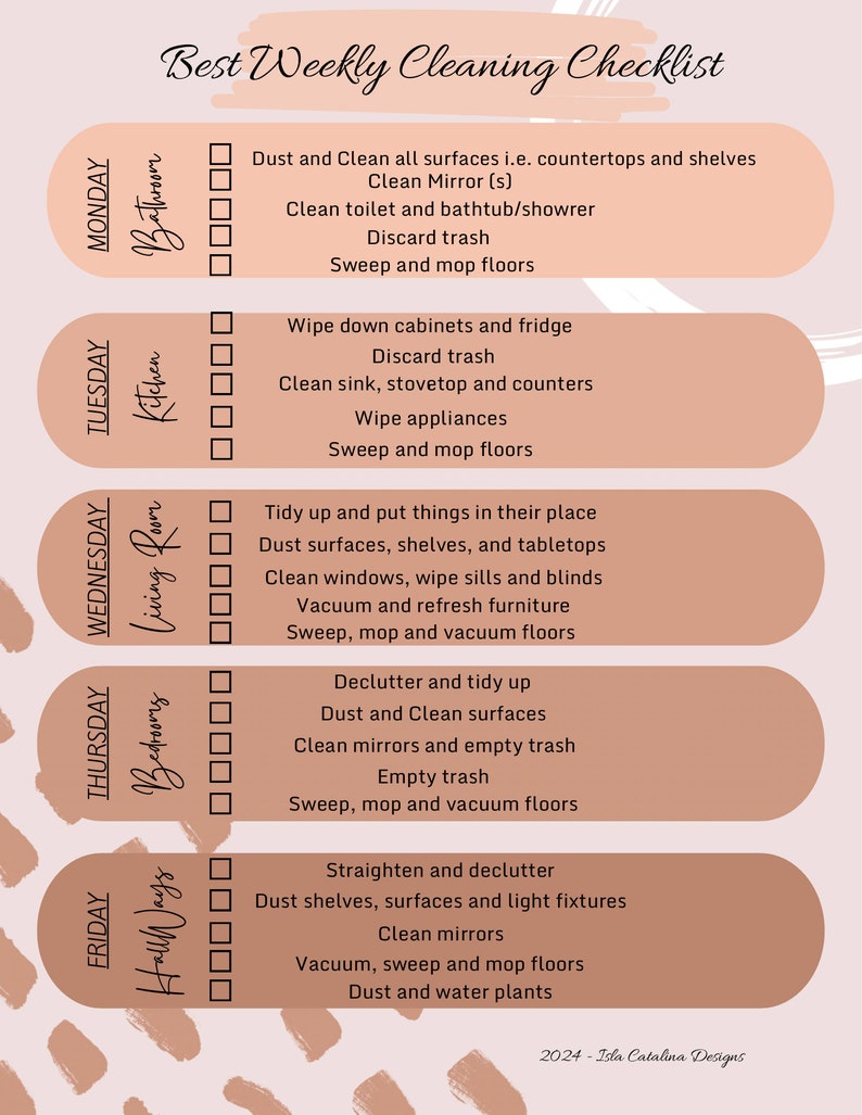 Personalized Weekly Cleaning Schedule Keep Your Home Sparkling - Etsy