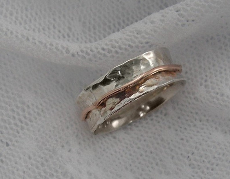 Silver Rose Gold Spinner Ring. Hammered Spinner Ring. Unisex - Etsy