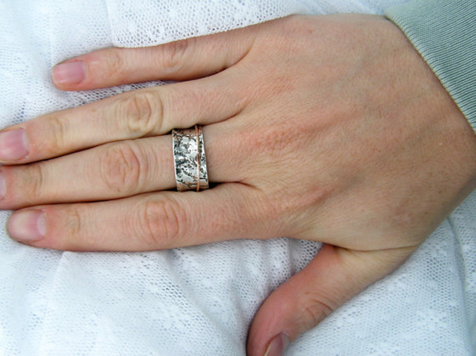 Cracked Gold and Sterling Silver Spinner Ring. Silver Gold Spinner ...