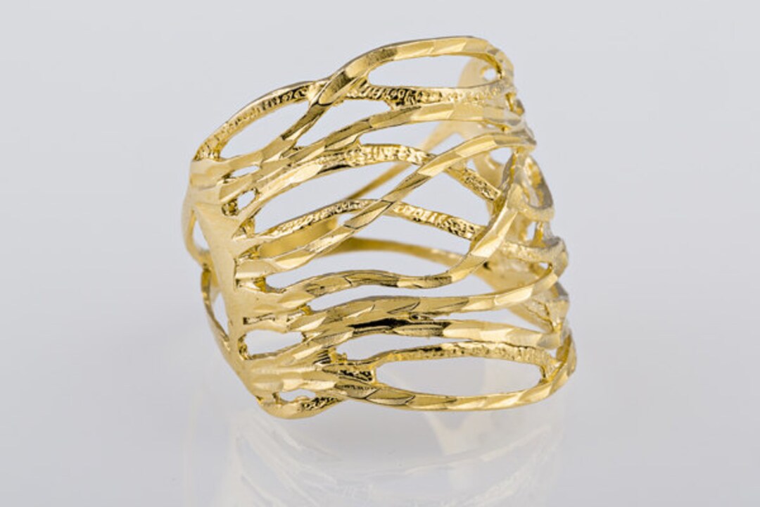 Stripes Wavy Gold Ring. Wide Gold Ring. Multi Row Gold Ring.gift for ...