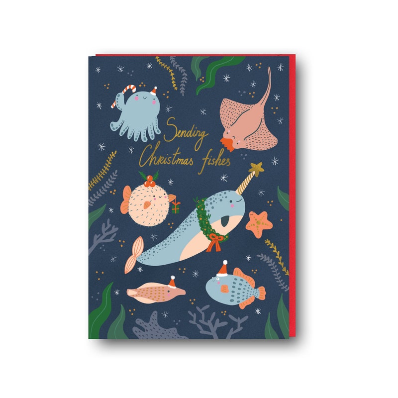 Gold Fish Christmas Card - Etsy UK