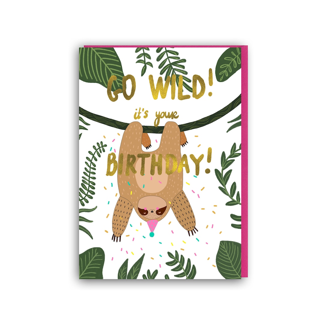 Funny Sloth Birthday Card: Gold Foil Pun Greeting - Etsy