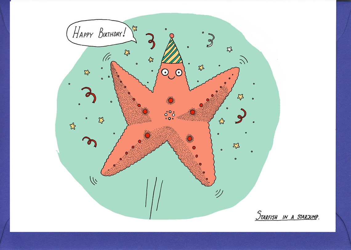 SALE: Happy Birthday Card Funny Starfish Cute Starfish in A - Etsy UK