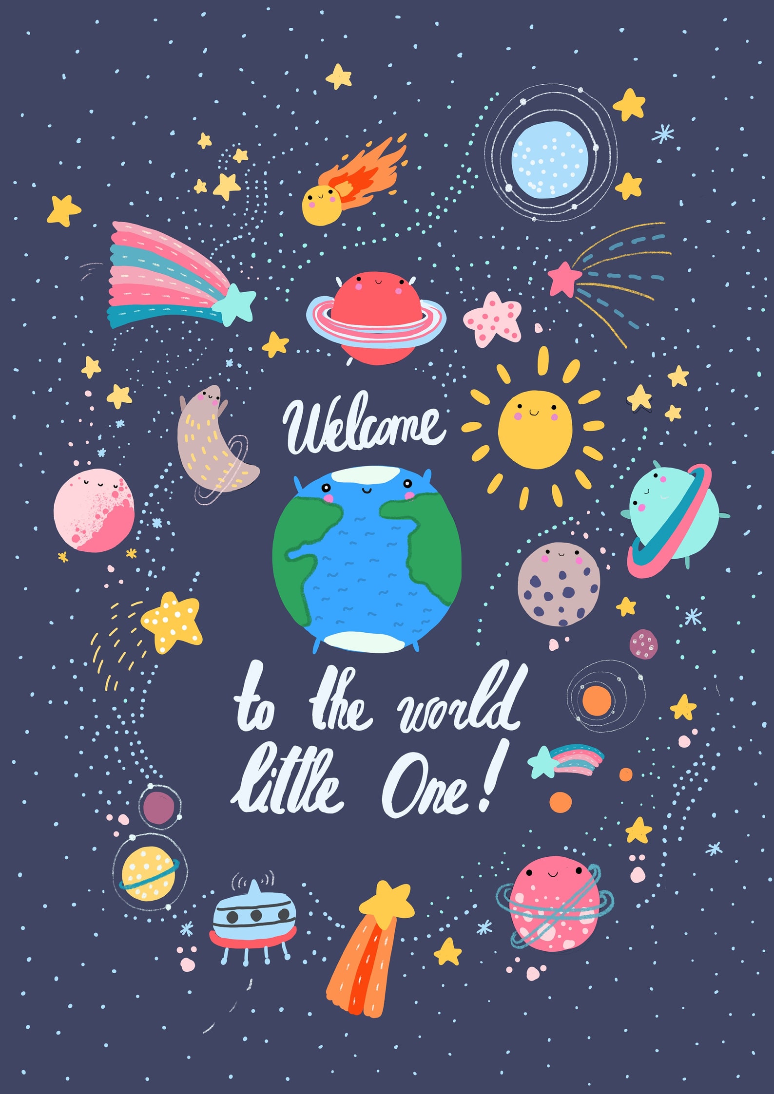 New Baby Card Space Theme, Gold Foil Planets, A6 Greeting Card - Etsy