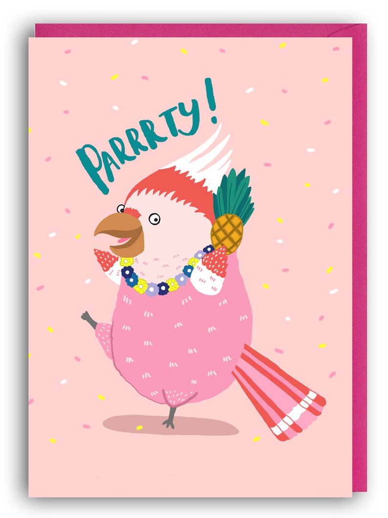 Happy Birthday Party Mohawk Parrot Birthday Card Bird - Etsy