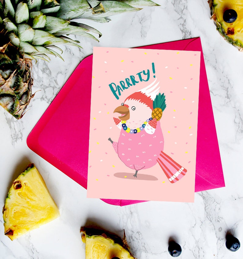 Happy Birthday Party Mohawk Parrot Birthday Card Bird - Etsy