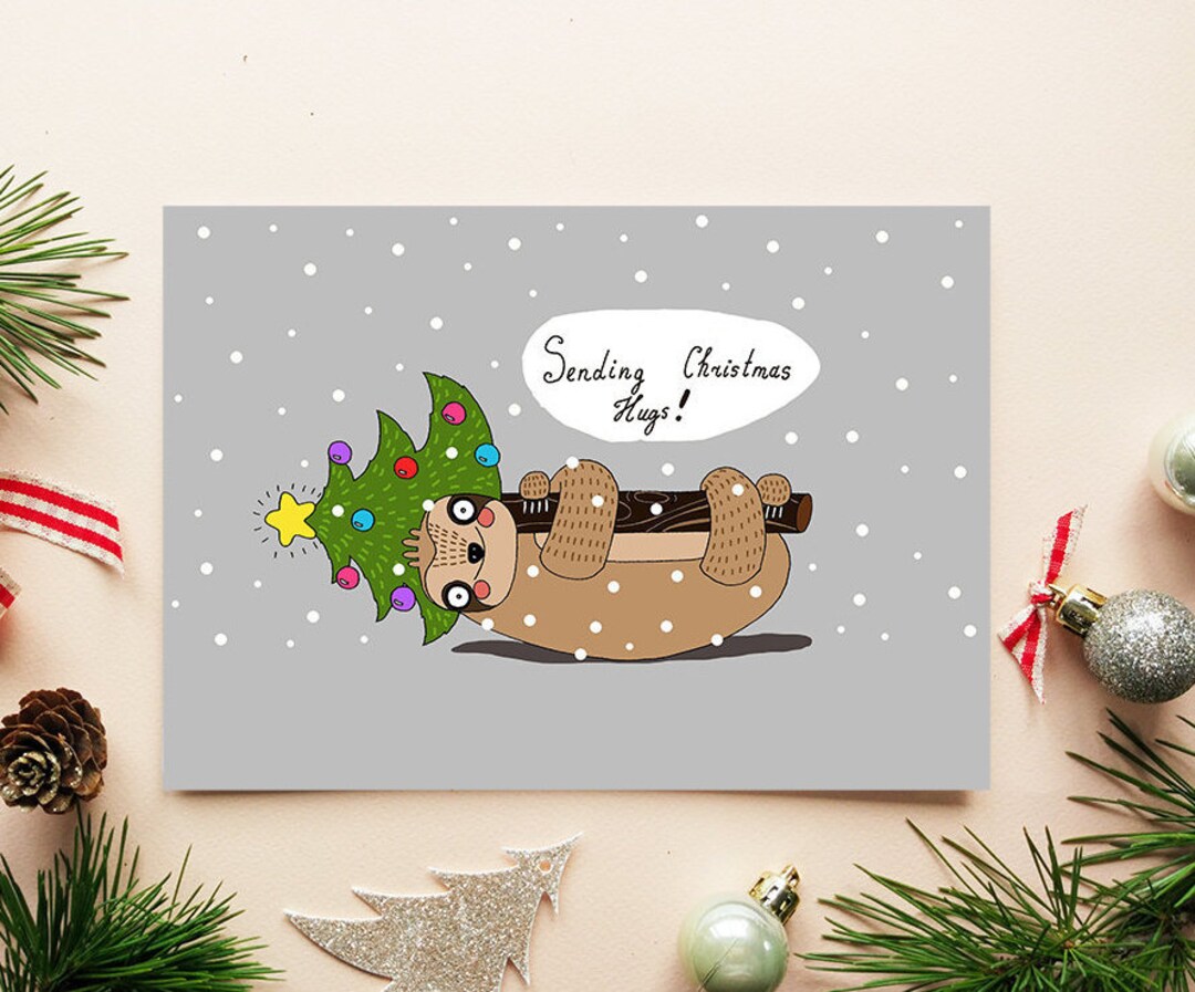 SALE: Sloth Card Funny Christmas Cards, Cute Sloth, Sloth Gift, Sloth ...
