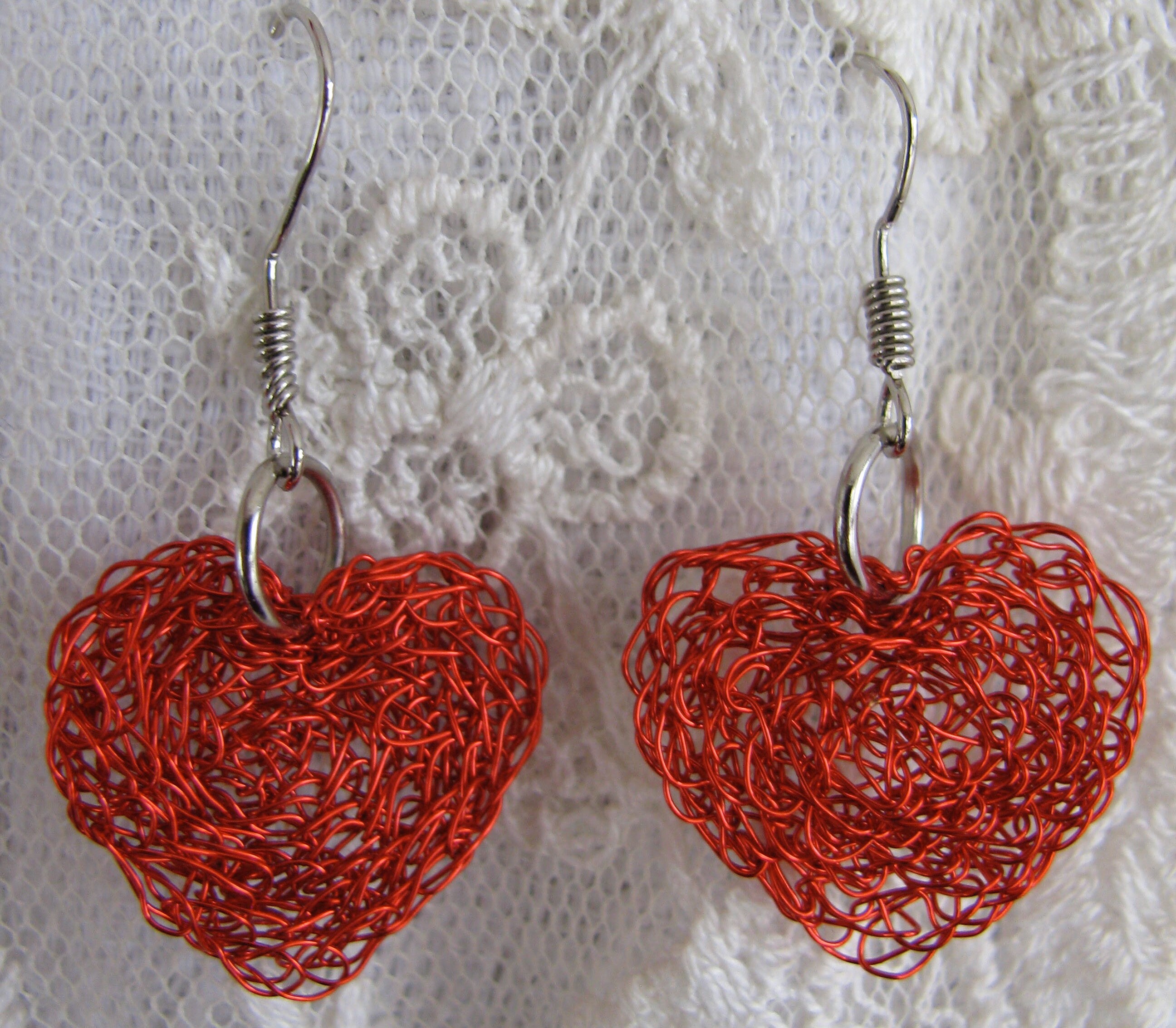 Hand Crocheted Wire Heart Earrings, Valentine's Wire Crochet Earrings ...