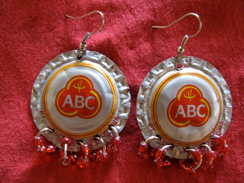 ABC Recycled Bottle Cap Earrings With Beaded Rings - Etsy