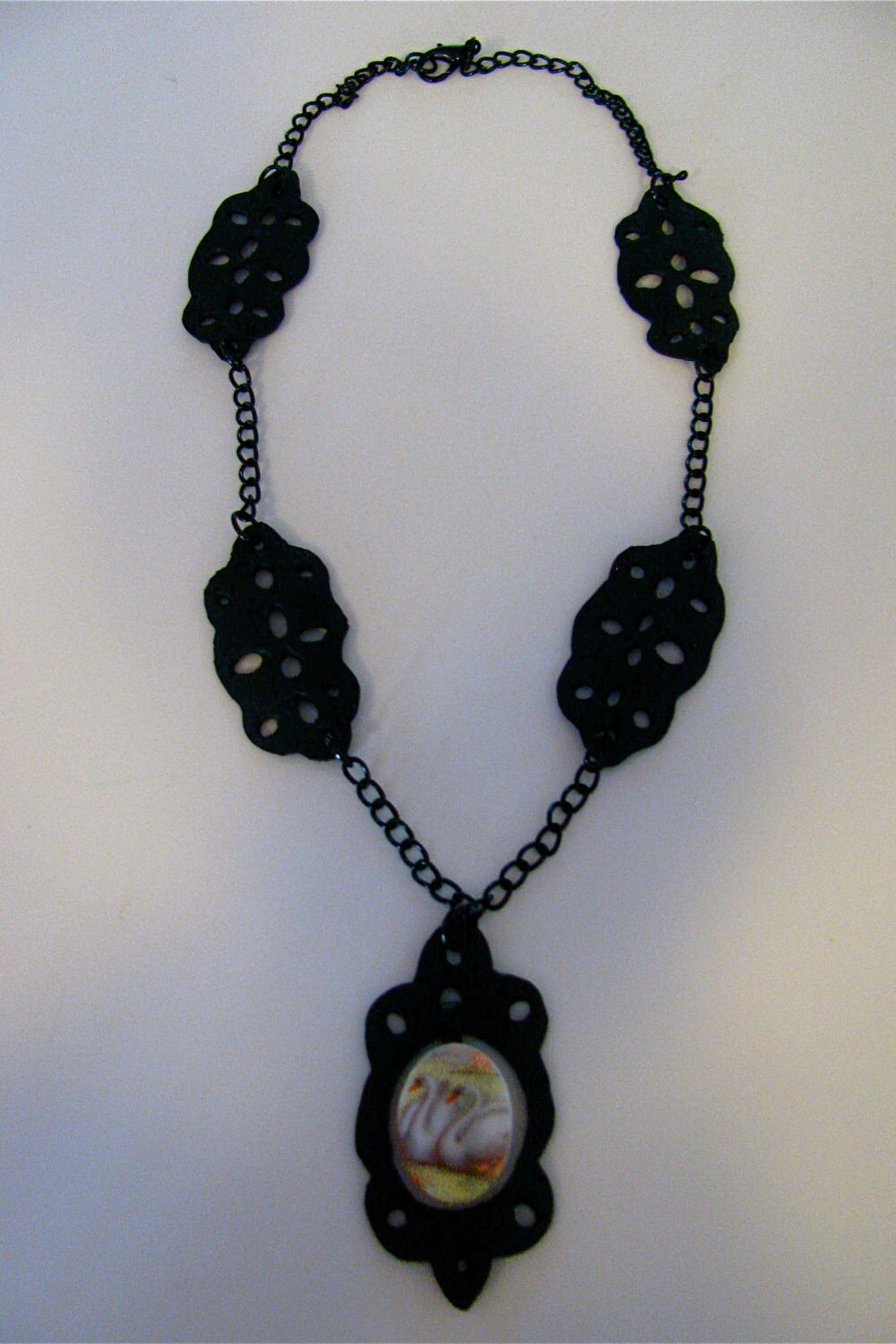 Recycled Inner Tube 2 Swans Cameo Necklace Upcycled Rubber 2 - Etsy