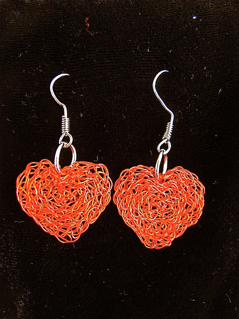 Hand Crocheted Wire Heart Earrings, Valentine's Wire Crochet Earrings ...