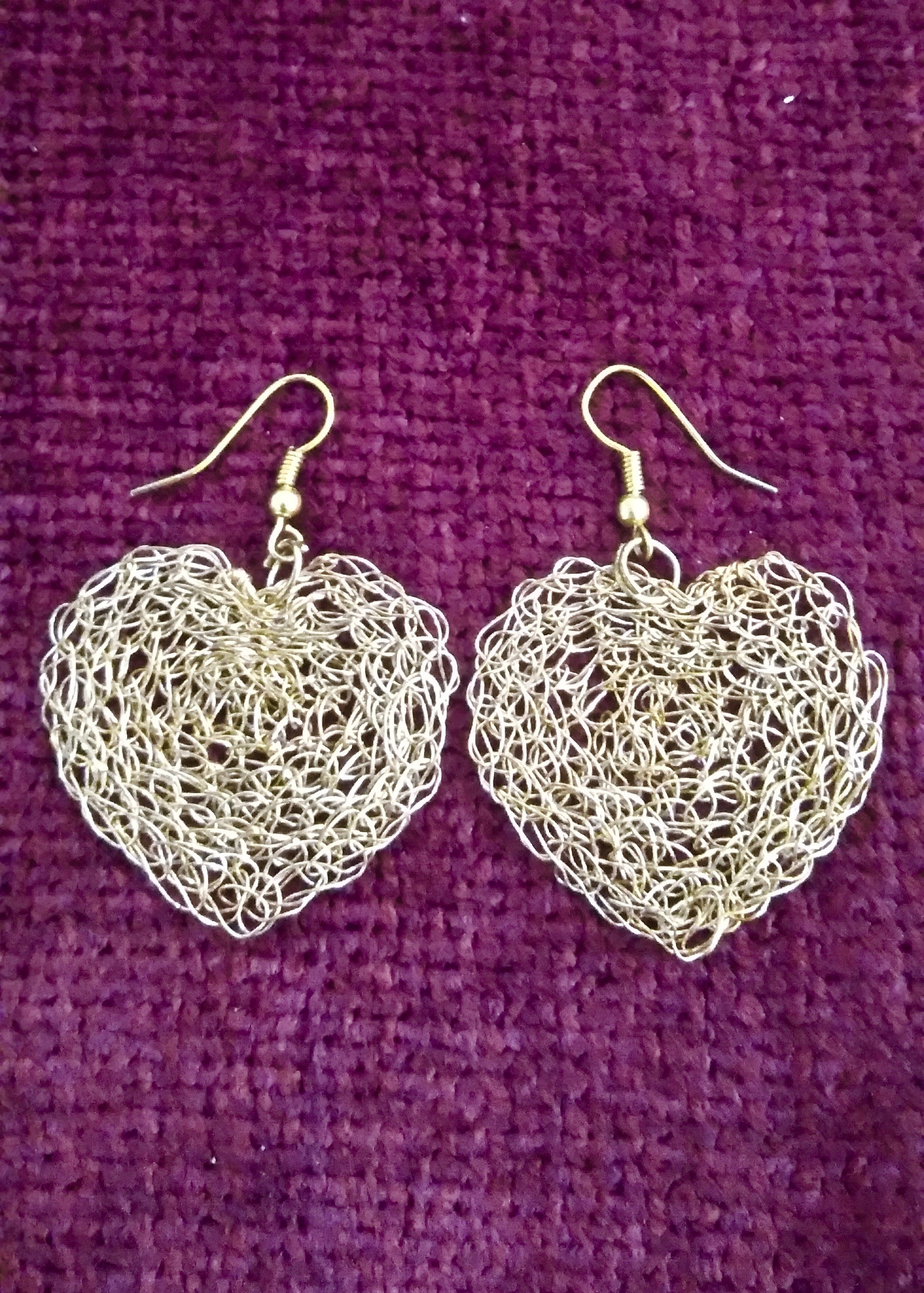 Hand Crocheted Wire Heart Earrings, Valentine's Wire Crochet Earrings ...
