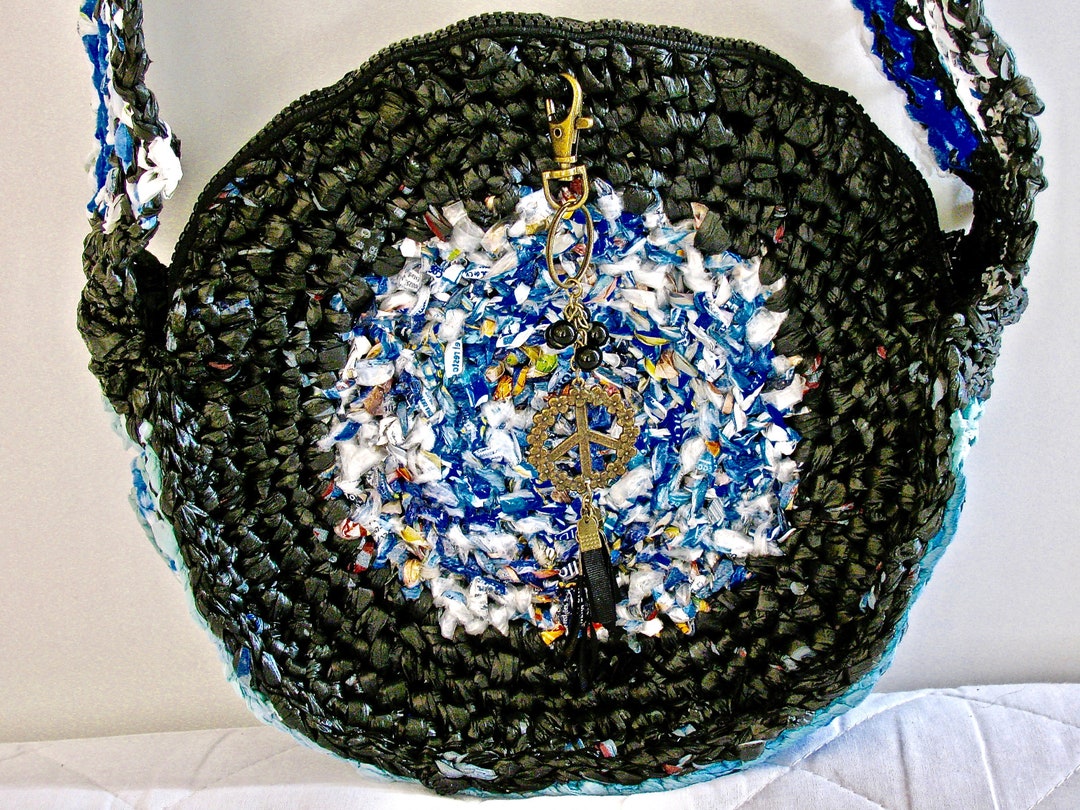 Recycled Plastic Shoulder Bag, Peace on Earth Hand Crocheted,eco ...