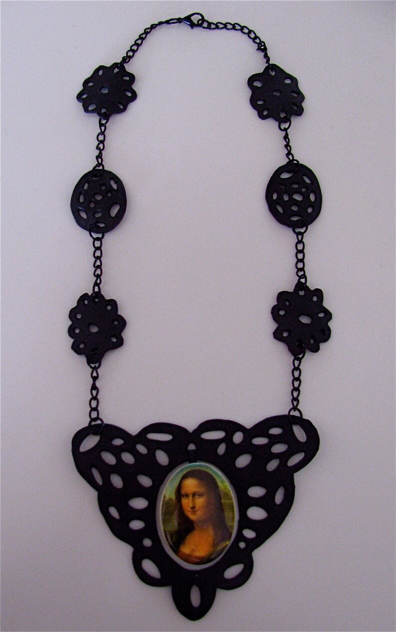 Recycled Bike Tire Mona Lisa Necklace, Upcycled Faux Leather Necklace ...