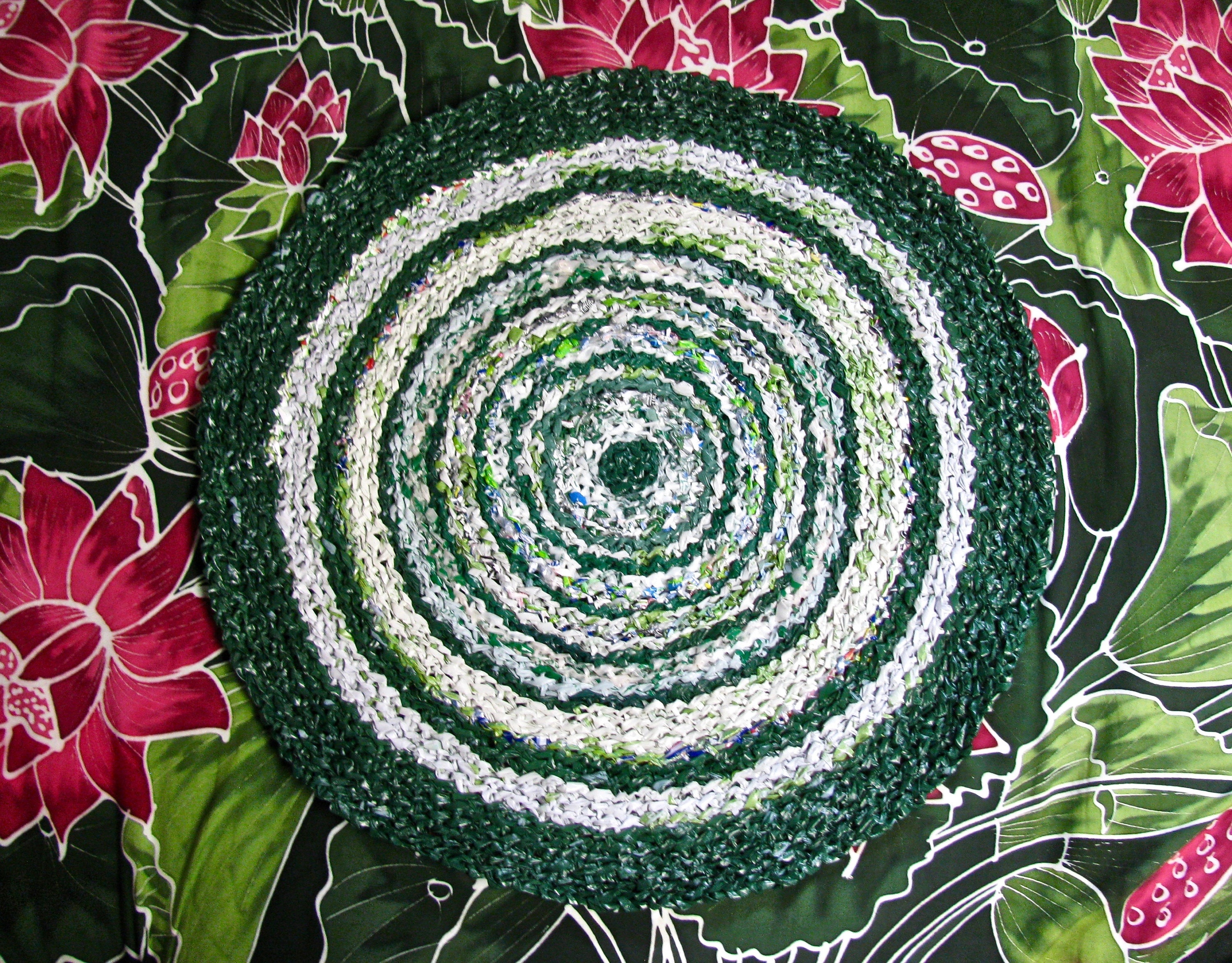 Recycled Green green Crochet Plastic Bags Rug, Upcycled Designer Eco ...