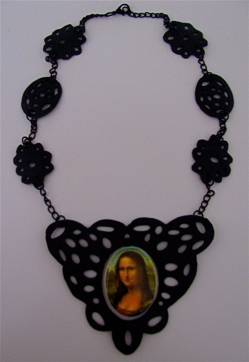 Recycled Bike Tire Mona Lisa Necklace, Upcycled Faux Leather Necklace ...