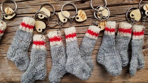 Work Sock Key Chain / Hand Knit Mini Sock Keychain / Sock - Etsy UK