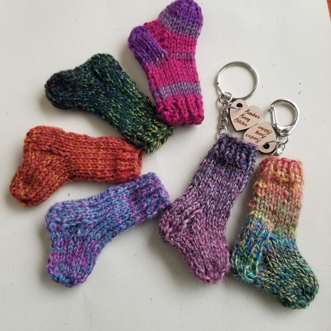 Funky Sock Lip Balm Cosy / Hand Knit Mini Sock Keychain / Wool Sock ...