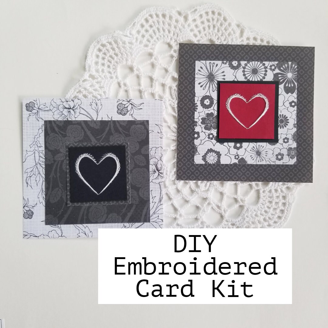 Black and White Embroidered Heart Card Kit (makes 2 Cards) / Card ...