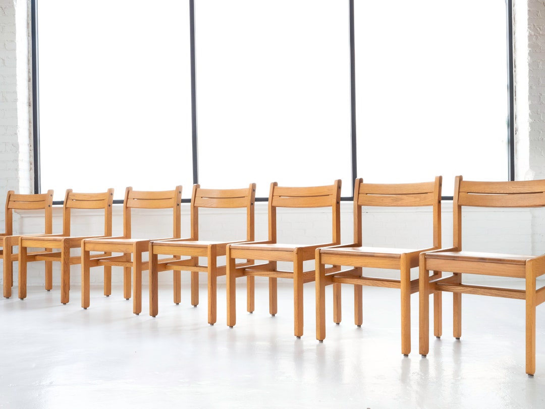 Solid Oak Post Modern Library Dining Chairs, Set of 9 Available - Etsy